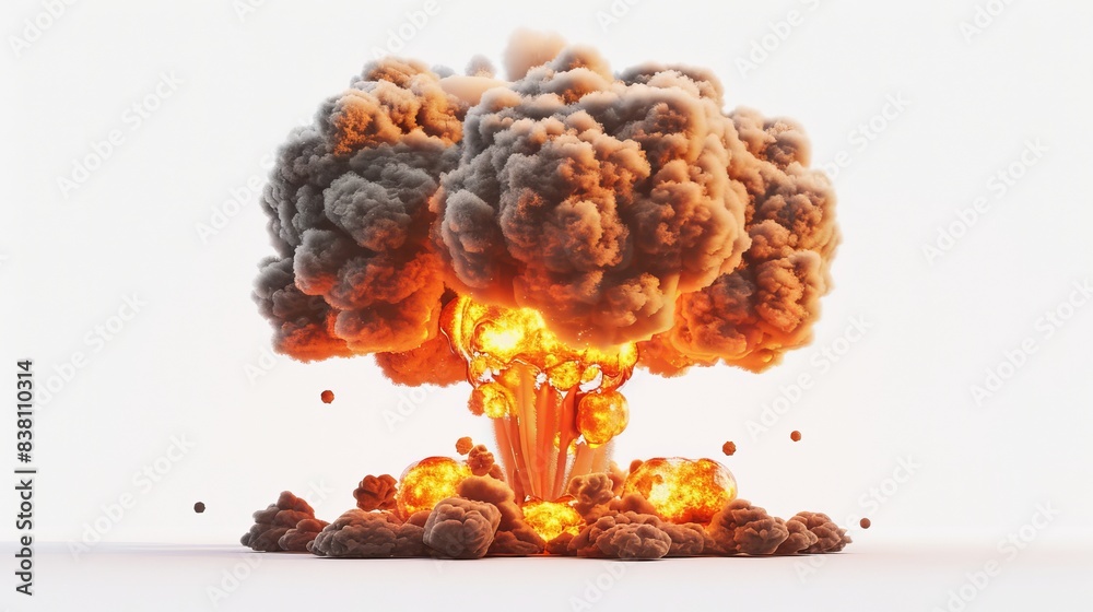 An isolated set of nuclear explosions and mushroom clouds on a ...