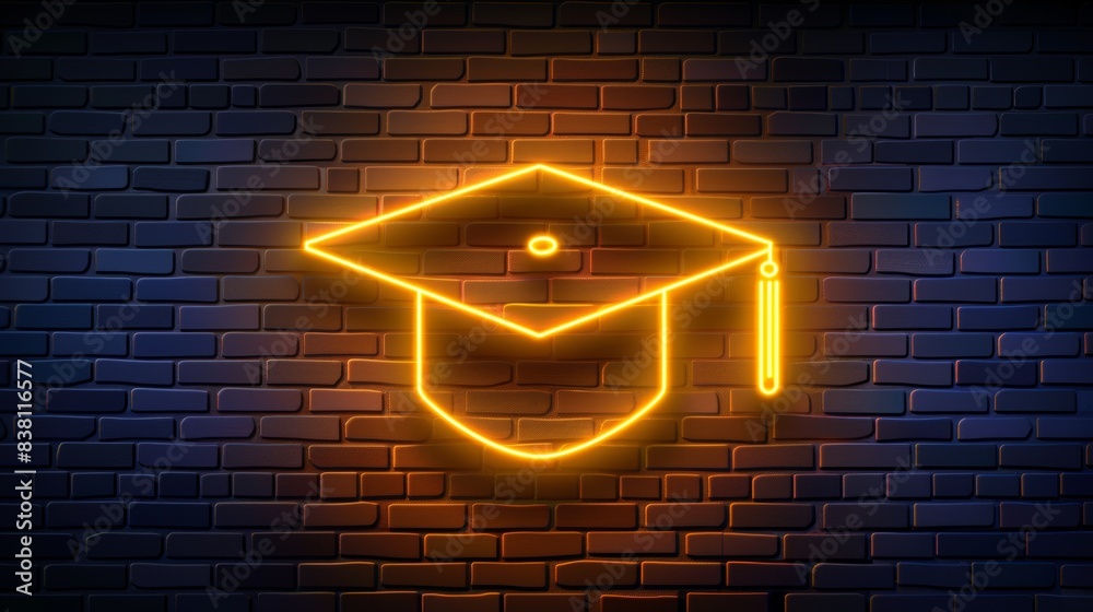 The Graduation frame logo is an isolated modern realistic neon sign for ...