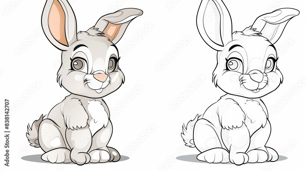 Kids coloring page of bunnies, blank ink design for filling in Stock ...