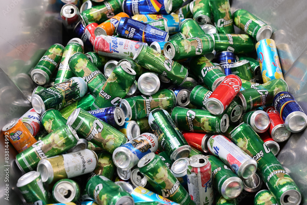 Bucharest, Romania - May 2024. Recycled aluminum beverage cans of ...