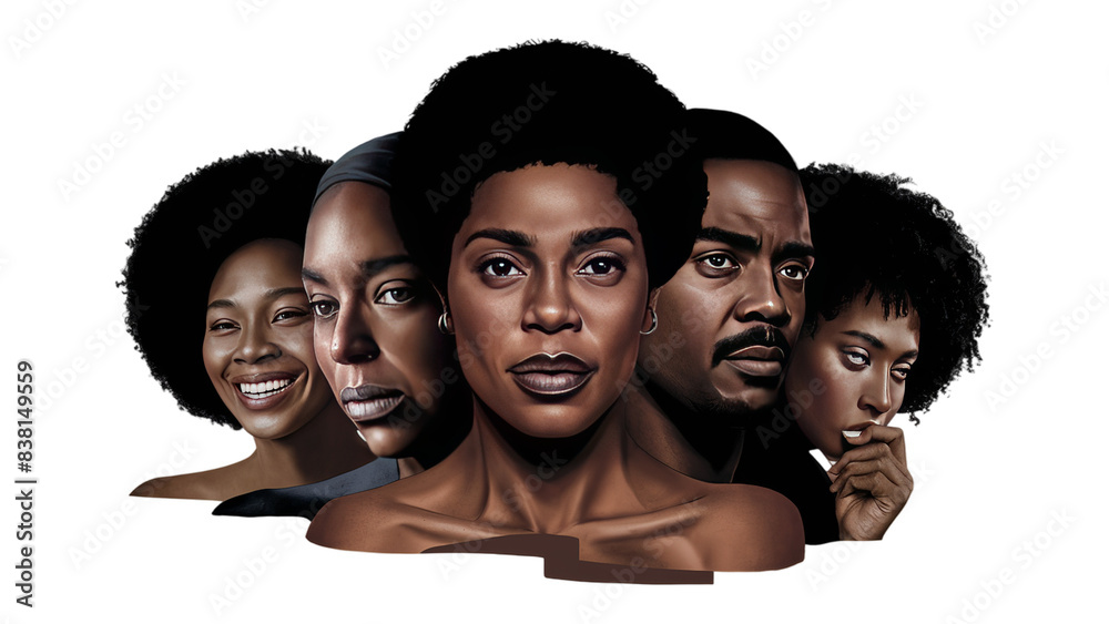 Group of black people, black individuals, isolated on transparent ...