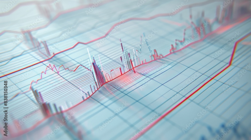 Close-up of the seismic needle with red lines on graph paper showing ...