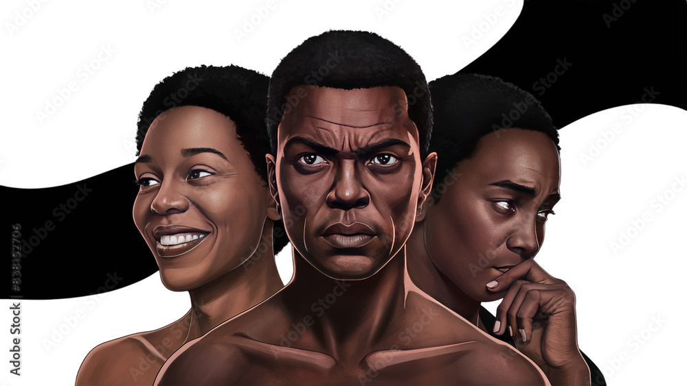 Group of black people, black individuals, isolated on transparent ...