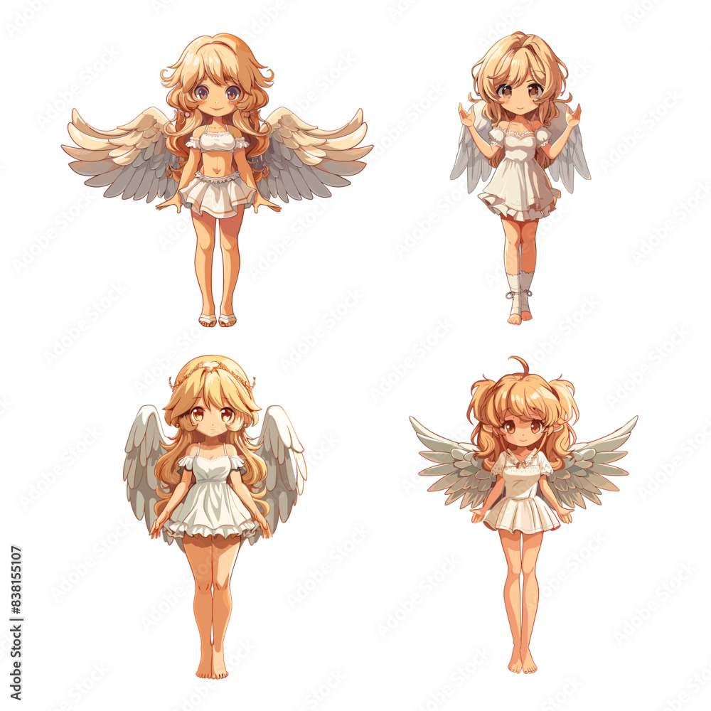 Anime girl angel. Cartoon little angels comic characters, happy ...