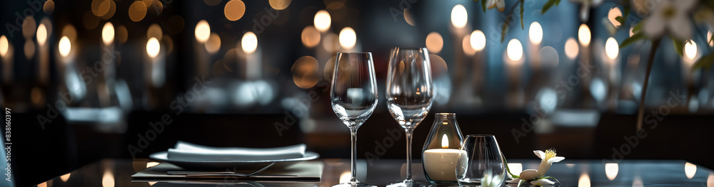 Fine dining table setting of luxury fancy restaurant menu invitation ...