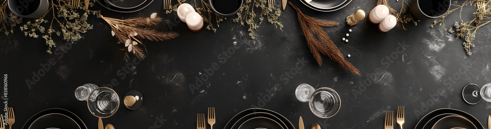 Fine dining table setting of luxury fancy restaurant menu invitation ...