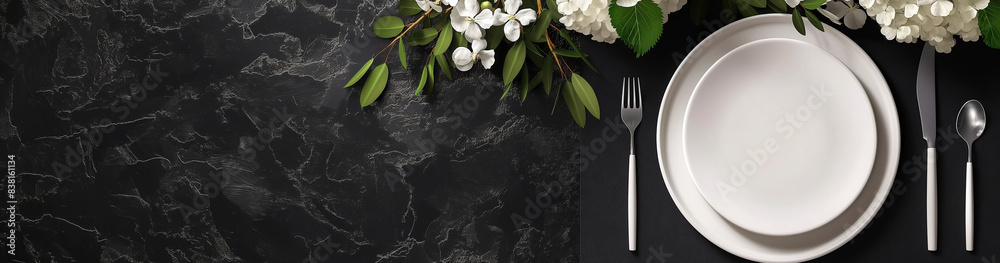 Fine dining table setting of luxury fancy restaurant menu invitation ...