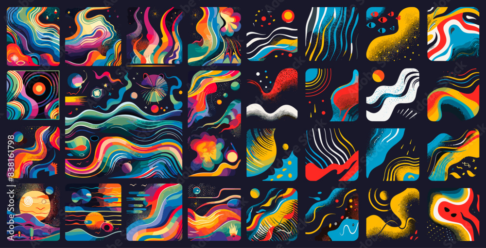 Retro abstract space art. Vintage psychedelic universe galaxy cosmos ...