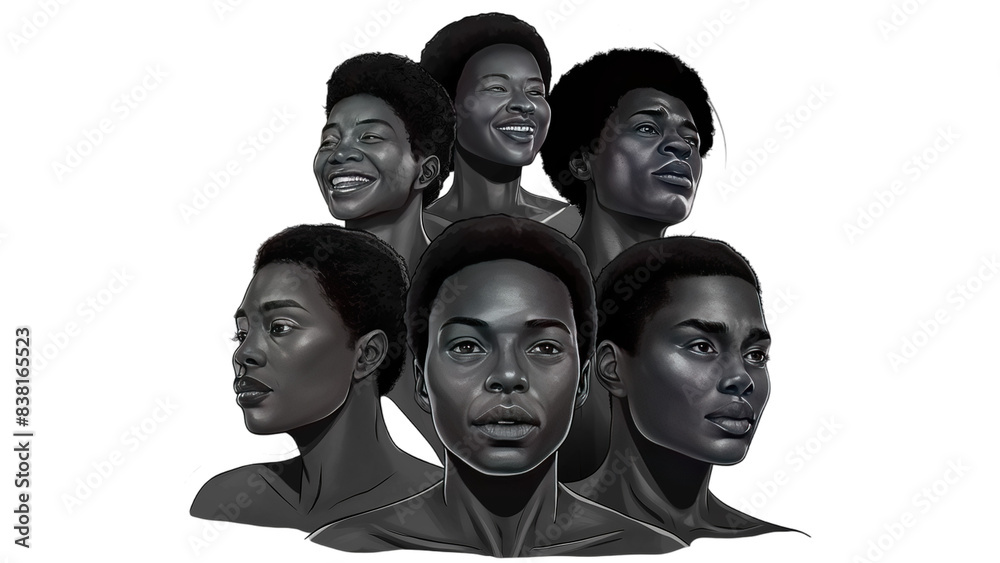 Monochromatic Group of black people, black individuals, isolated on ...