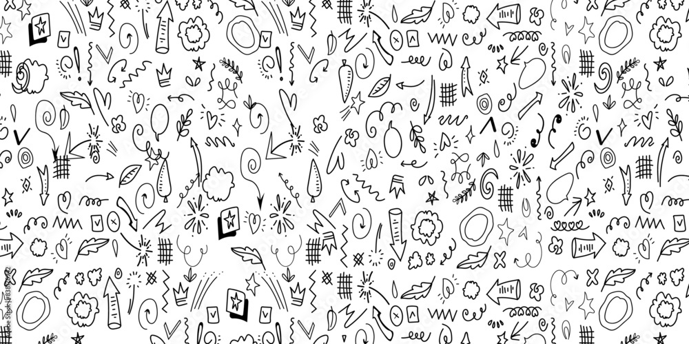 Black doodle art seamless pattern background design. Simple childish ...