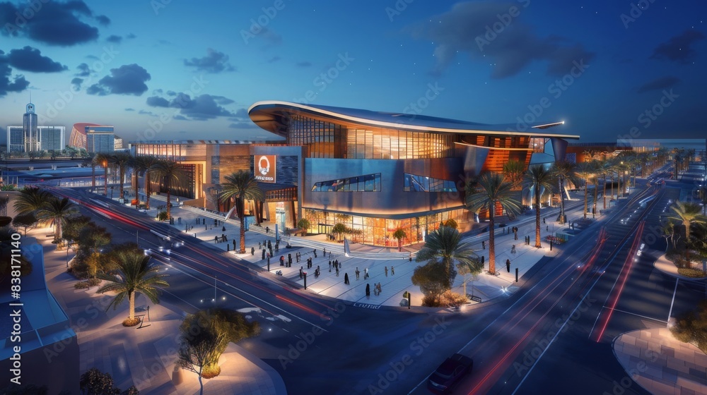 Construction of a mega event complex, featuring expansive venues and ...