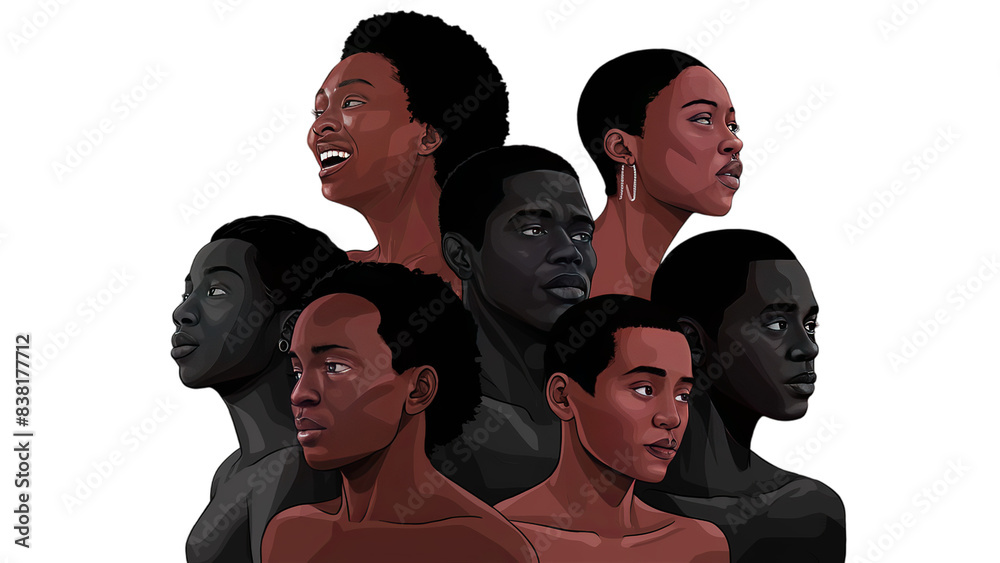 Chromatic Group of black people, black individuals, isolated on ...
