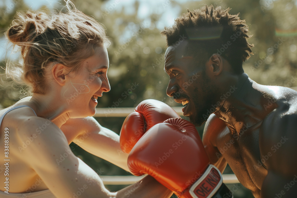 2 race Boxing Duo, Caucasian female and African male Boxers, Sports ...