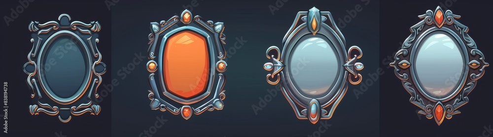 There is a set of UI game level buttons or avatar badge icons with a ...