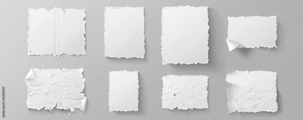 Torn white paper sheets isolated on transparent background. Modern ...