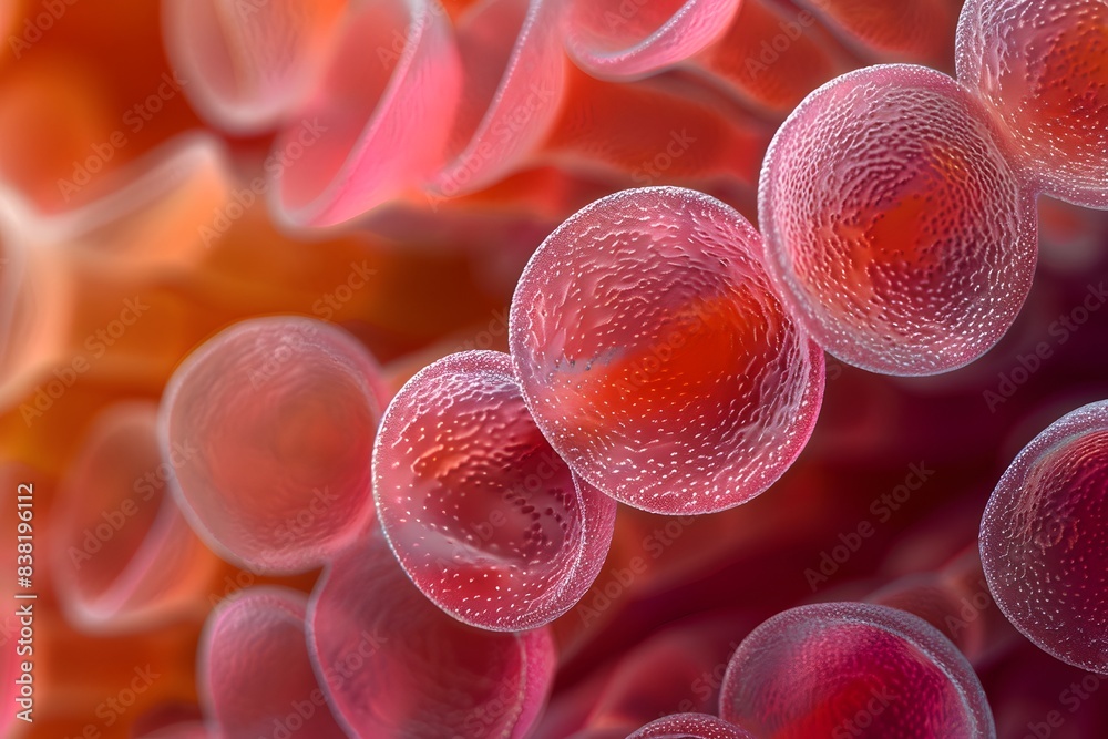 Detailed microscopic view of red blood cells showing their unique ...
