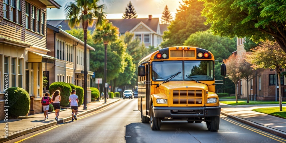 Early morning routine, safe sunrise school pickup for elementary ...