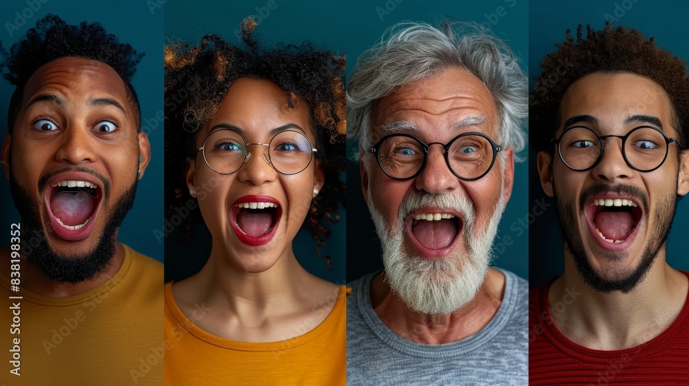 Diverse Group of People Showing Exaggerated Facial Expressions in a ...
