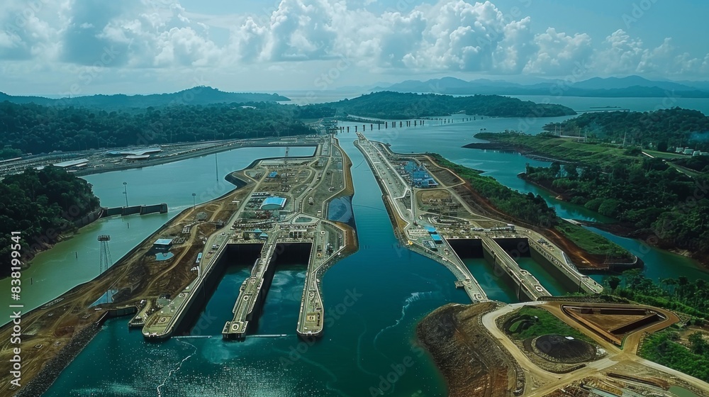 Expansion of the Panama Canal, featuring massive locks and waterways ...