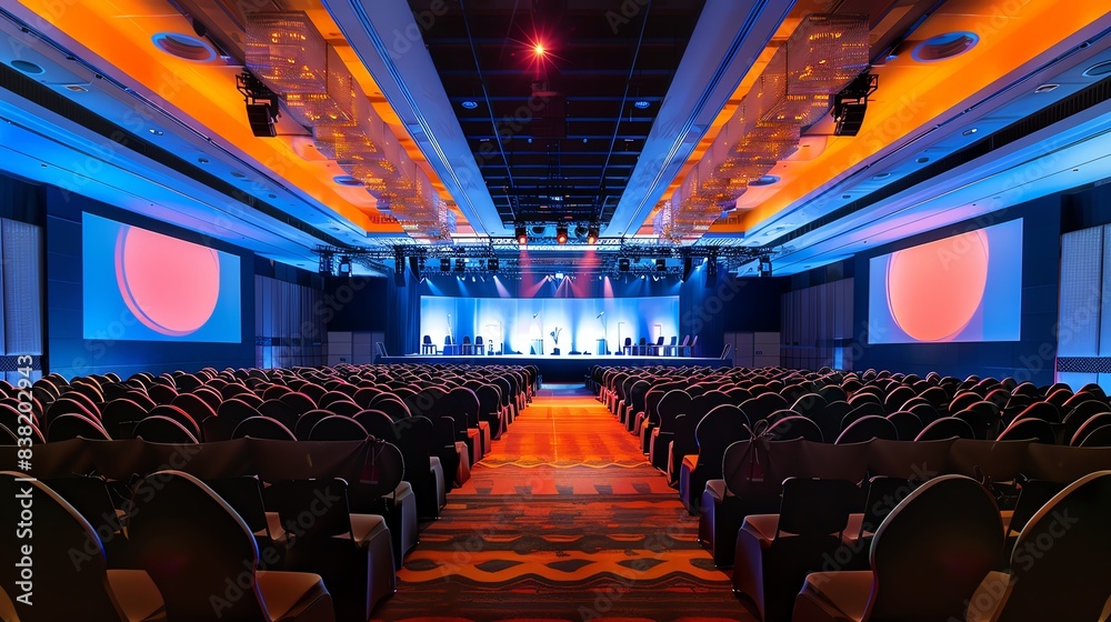 Corporate event in a large hall with stage and seating Stock ...