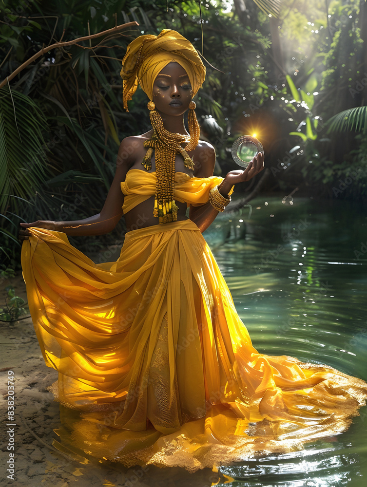 Graceful Oxum: Goddess of Fresh Waters in Golden Glow. Umbanda ...