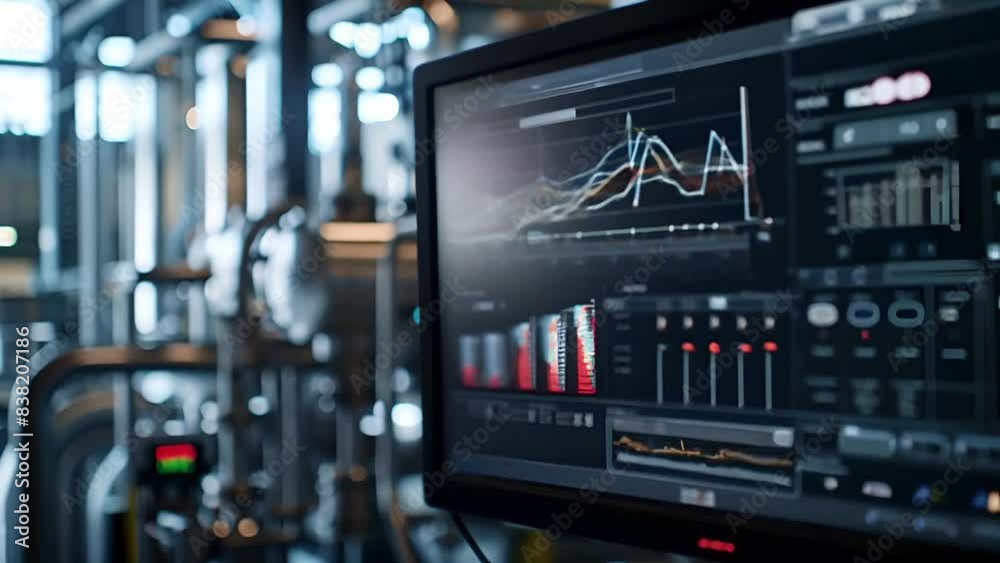 A close-up of a computer monitor displaying industrial data ...