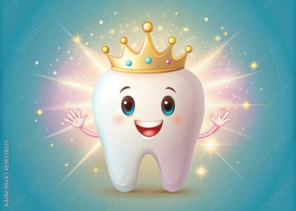 Cute cartoon tooth with sparkling crown , dental, cartoon, tooth, crown ...