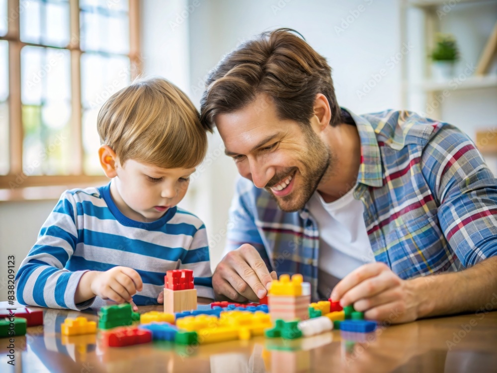 Father and son bonding over building legos together , family, childhood, father, son, playtime ...