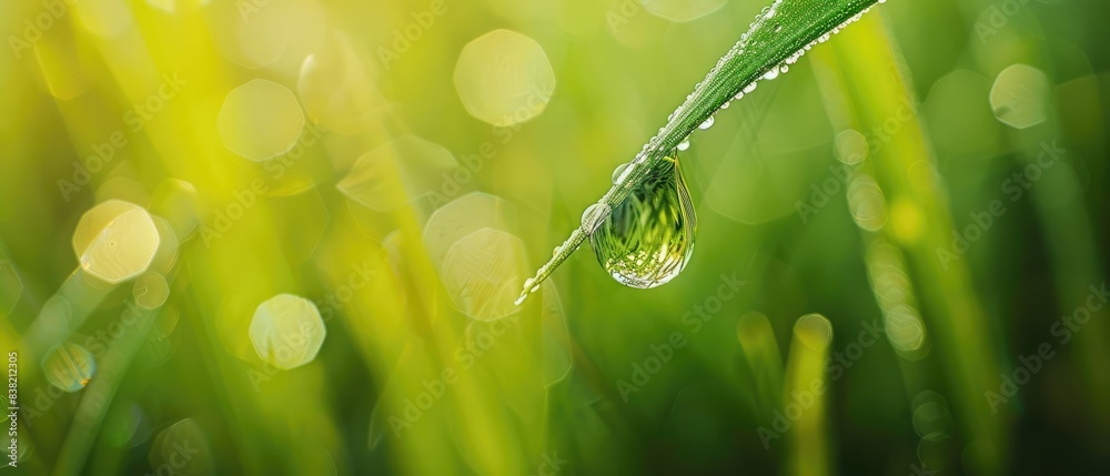Raindrop Drip A raindrop in the process of falling off a blade of grass ...