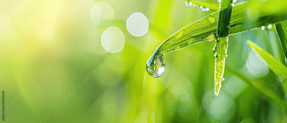 Raindrop Drip A raindrop in the process of falling off a blade of grass ...