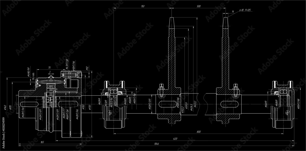 Assembly drawing of drive shaft with coupling. Vector cad scheme of ...