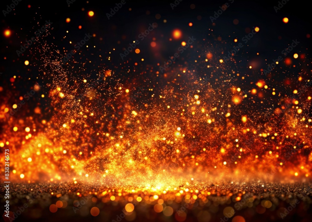 Fire embers particles over black background with abstract dark glitter ...