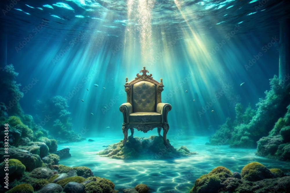 ภาพประกอบสต็อก Fantasy throne submerged in underwater kingdom, fantasy ...