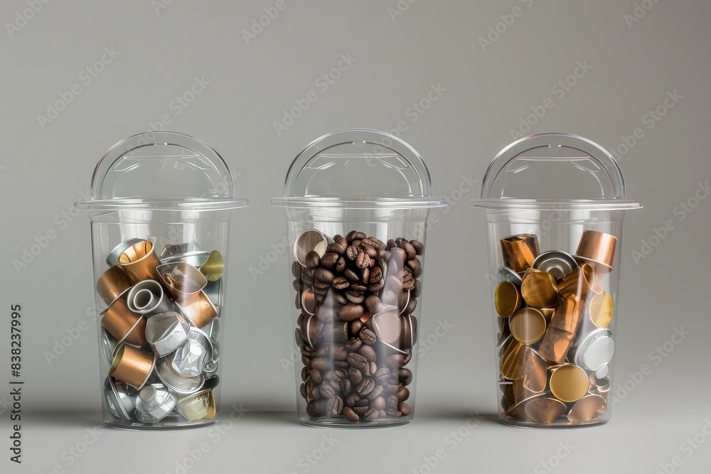 sorting waste from coffee machine capsules. components of capsules with ...