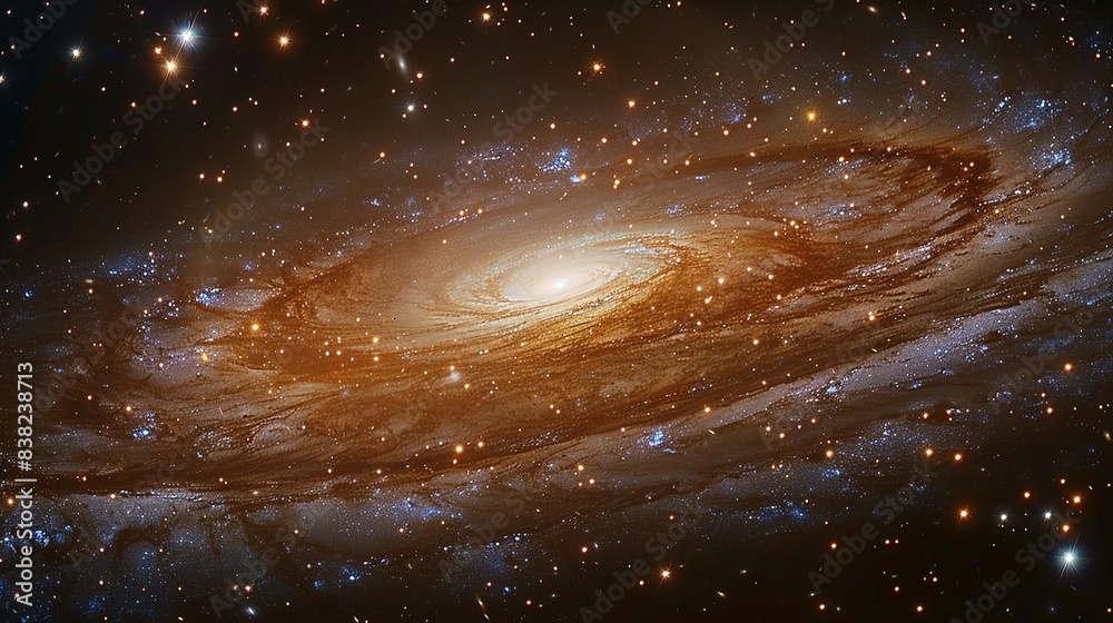 A majestic spiral galaxy viewed from the edge, its luminous arms ...