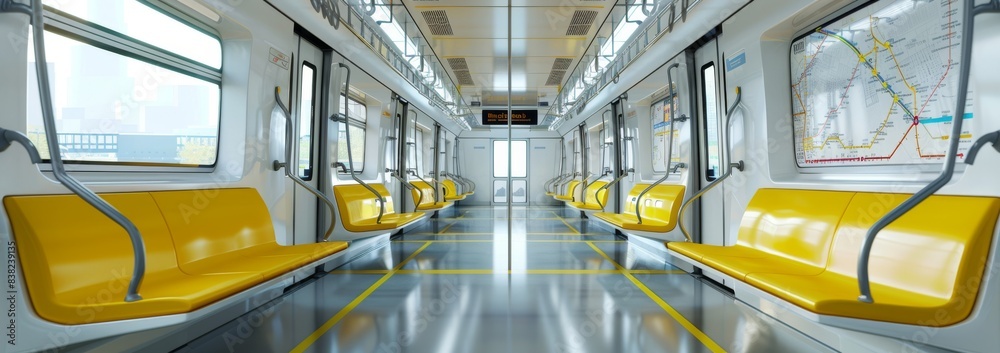 Metro cross section of subway car, empty interior 3D rendering Stock ...