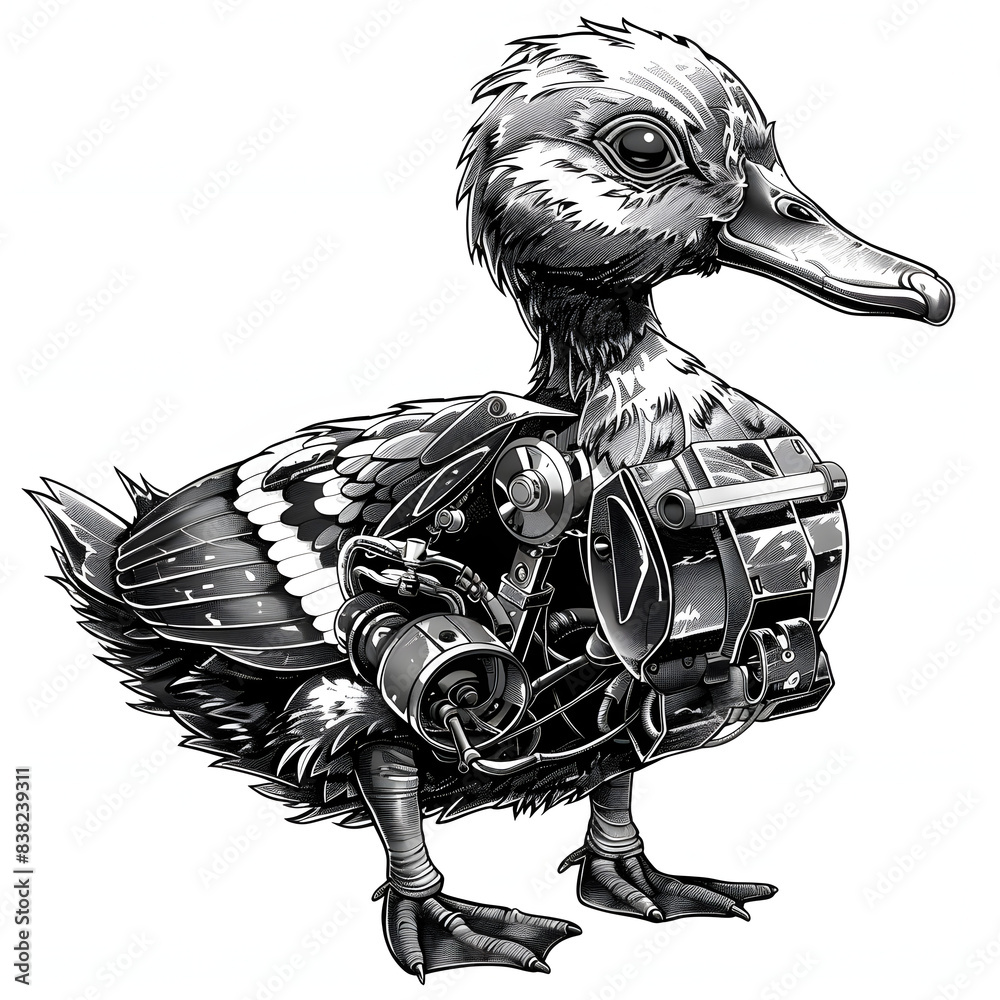 mechanical duck bird animal sketch engraving png illustration. scratch ...