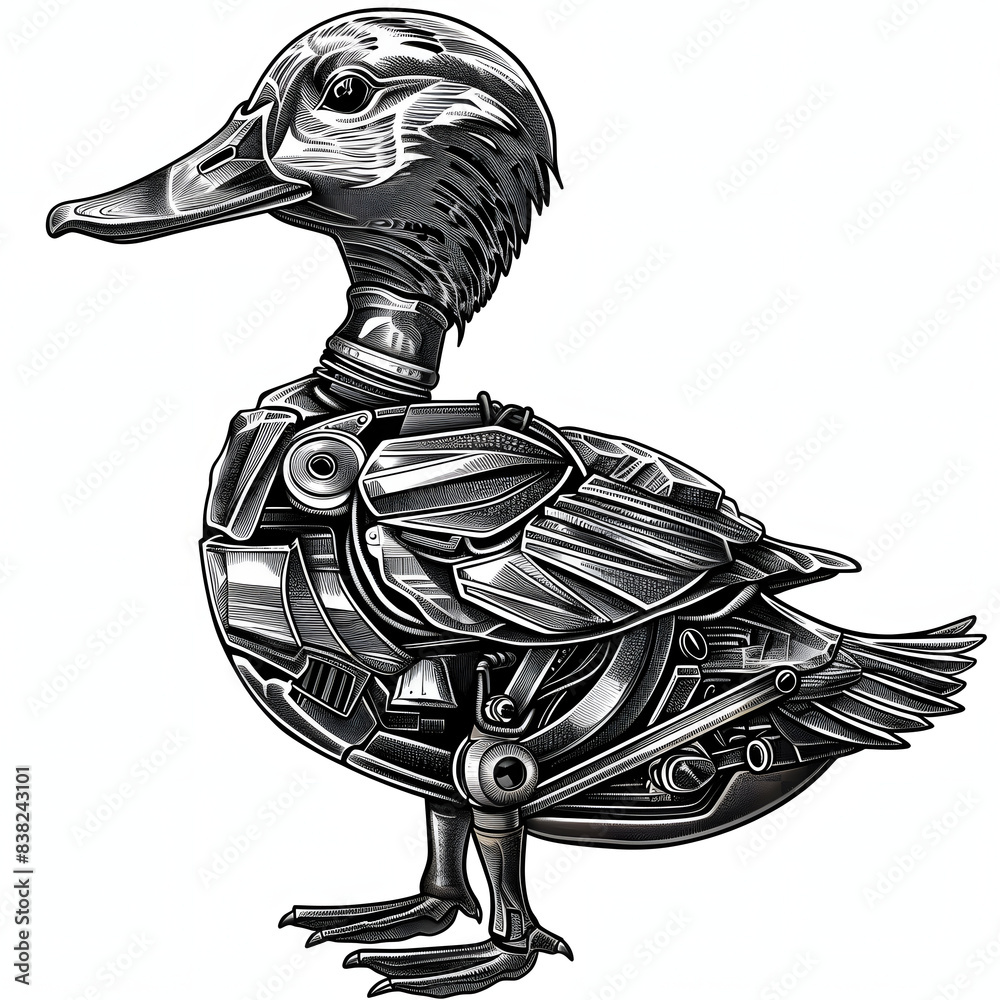 mechanical duck bird animal sketch engraving png illustration. scratch ...