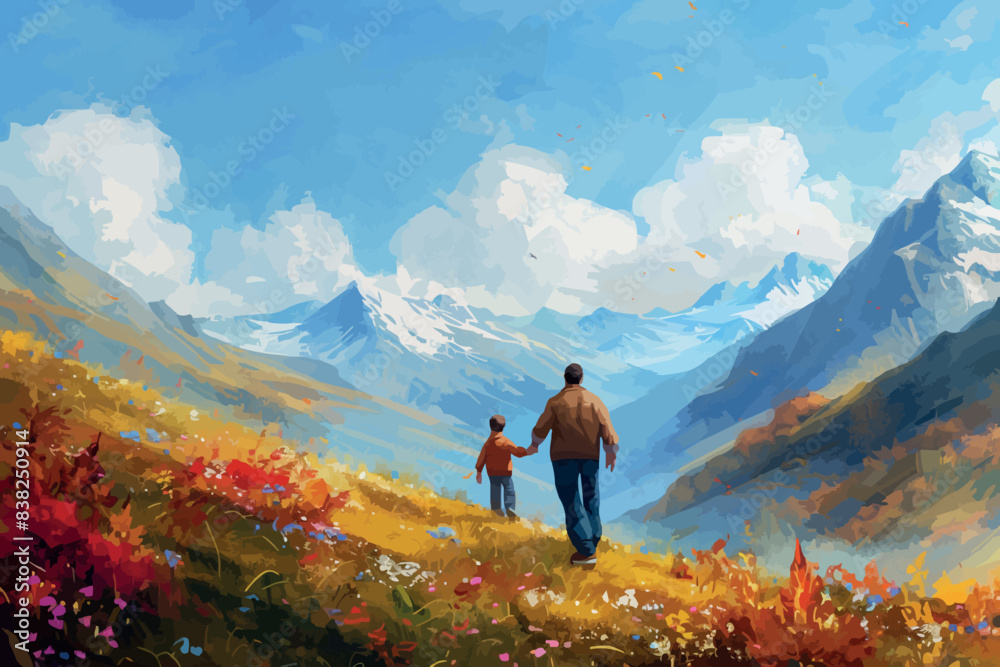 Happy Fathers Day Greetings sunset Background family father and son ...