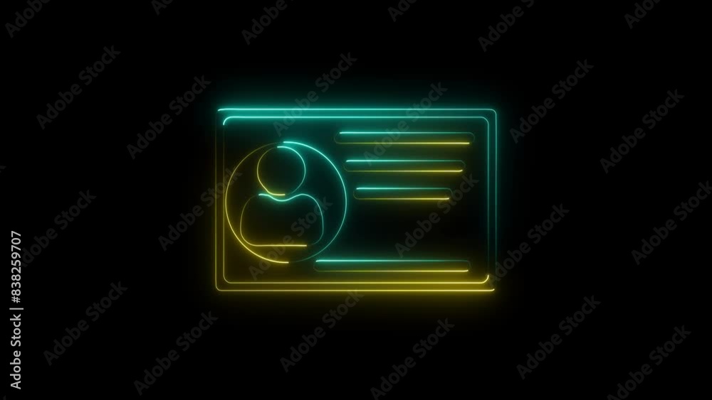 ID Card icon. Neon Identification card outline icon . Driver's license ...