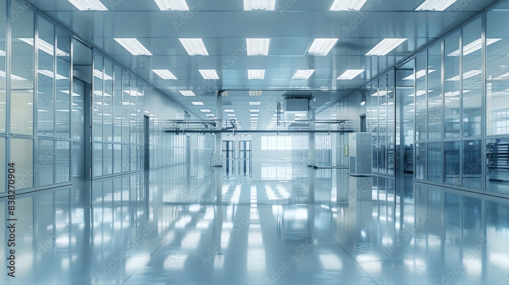 Hightech cleanroom with overhead wafer transfer system in semiconductor ...