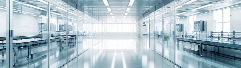 Hightech cleanroom with overhead wafer transfer system in semiconductor ...