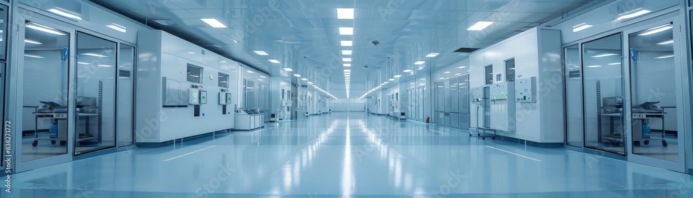 Hightech cleanroom with overhead wafer transfer system in semiconductor ...