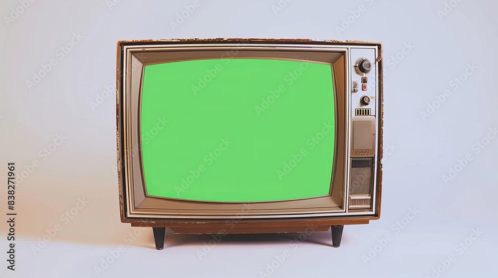 retro television green screen mockup oldfashioned 1970s tv set with a ...