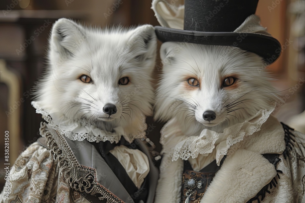 arctic fox dressed in victorian era clothing illustration Stock ...