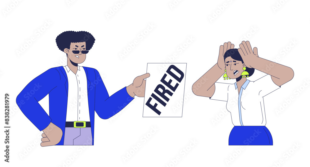 Getting fired line cartoon flat illustration. Losing job. Hispanic male ...