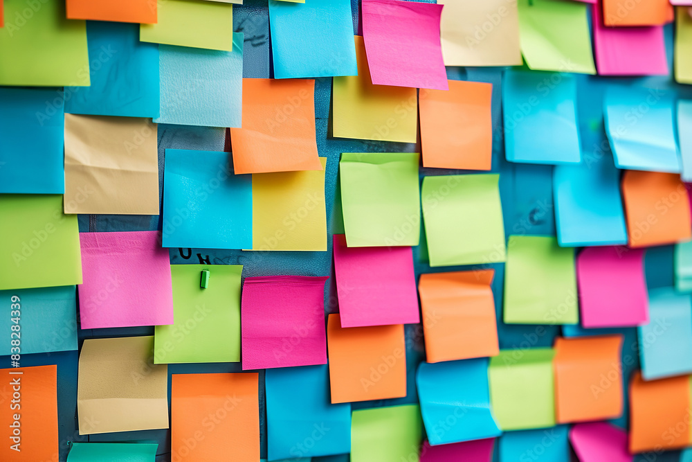 Colorful set of blank sticky notes stick on the wall, colorful empty ...