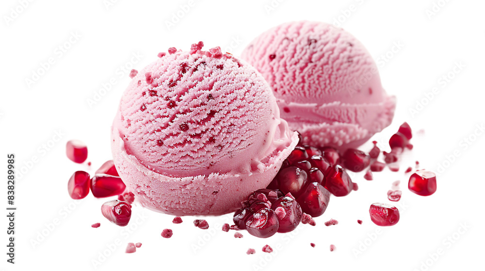 Pomegranate ice cream sherbet on a transparent background, showcasing a ...