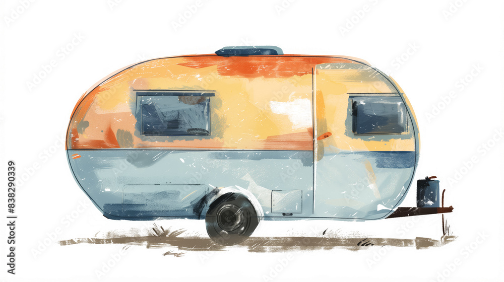 Childlike illustration of a cute caravan, isolated on a transparent ...