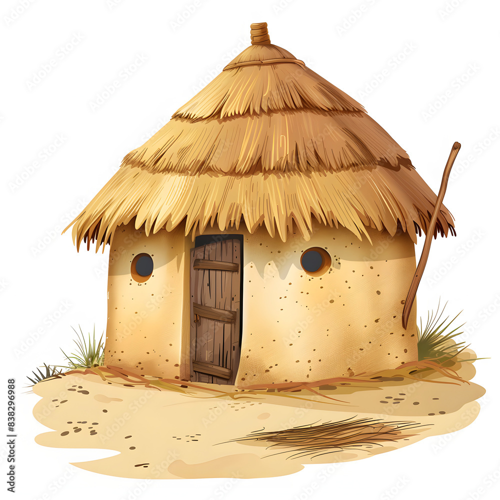 traditional african hut, rondavel with thatched roof and mud clay walls ...